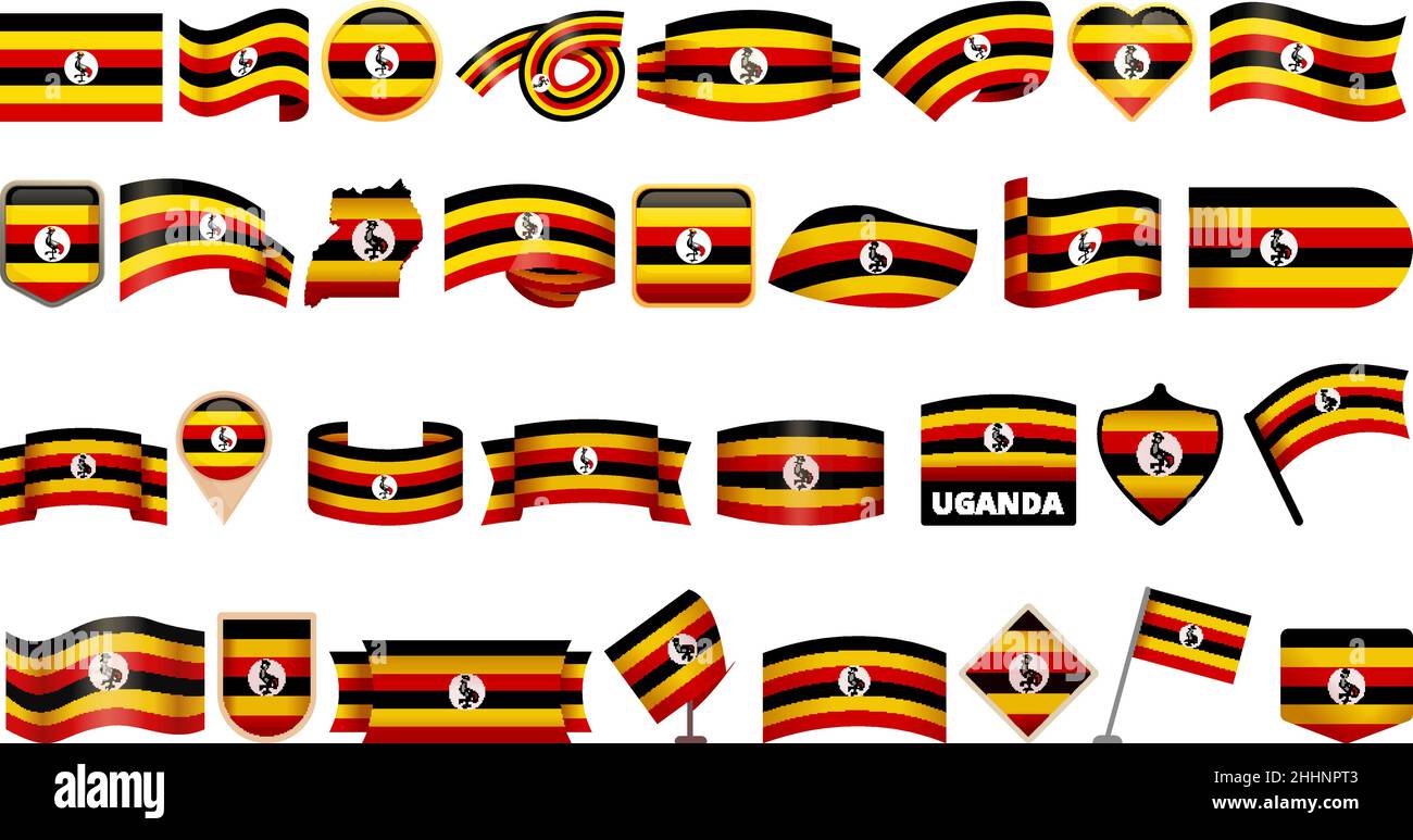 Uganda icons set cartoon vector. Flag kampala. Africa country Stock ...