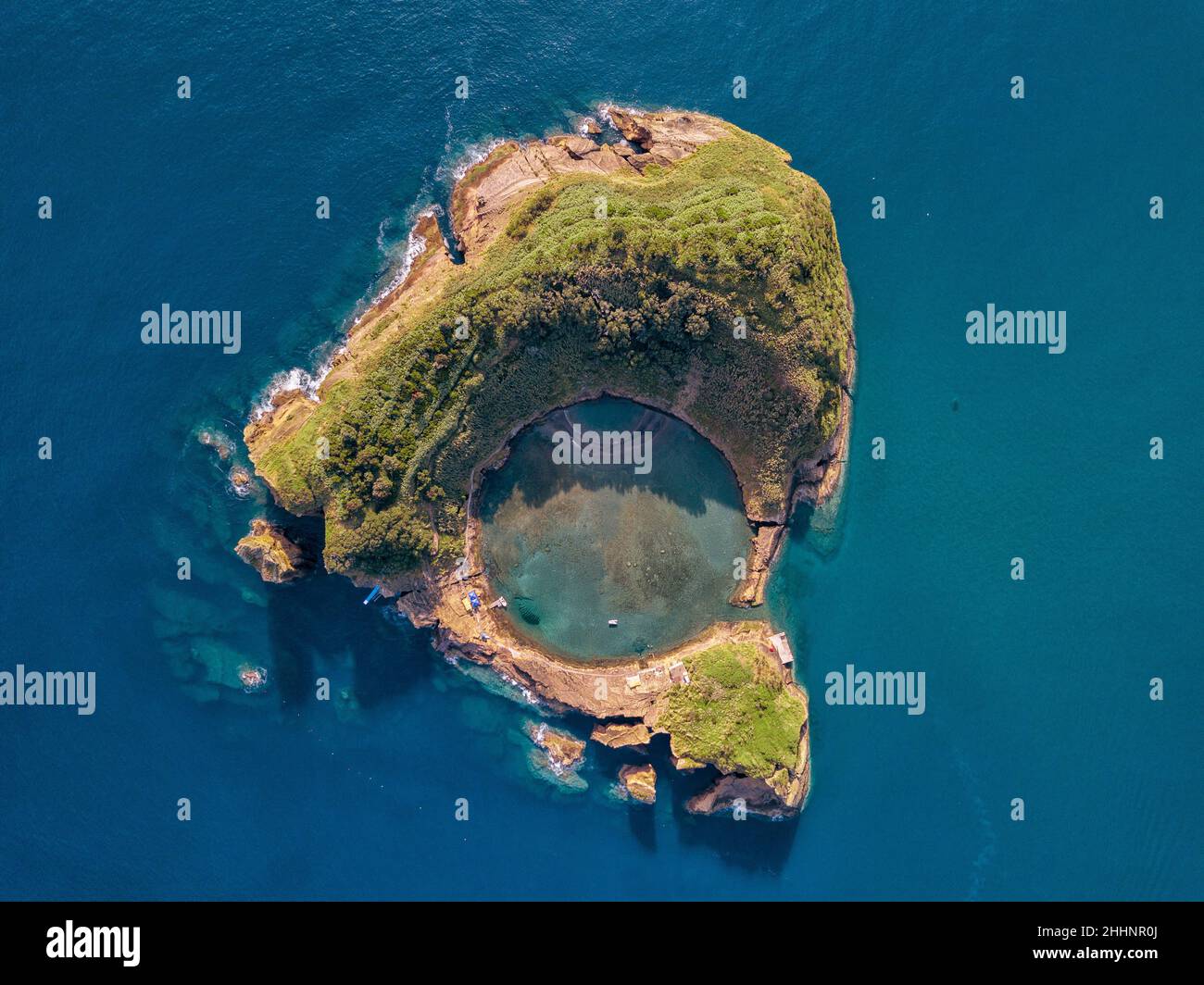 Azores aerial panoramic view. Top view of Islet of Vila Franca do Campo ...