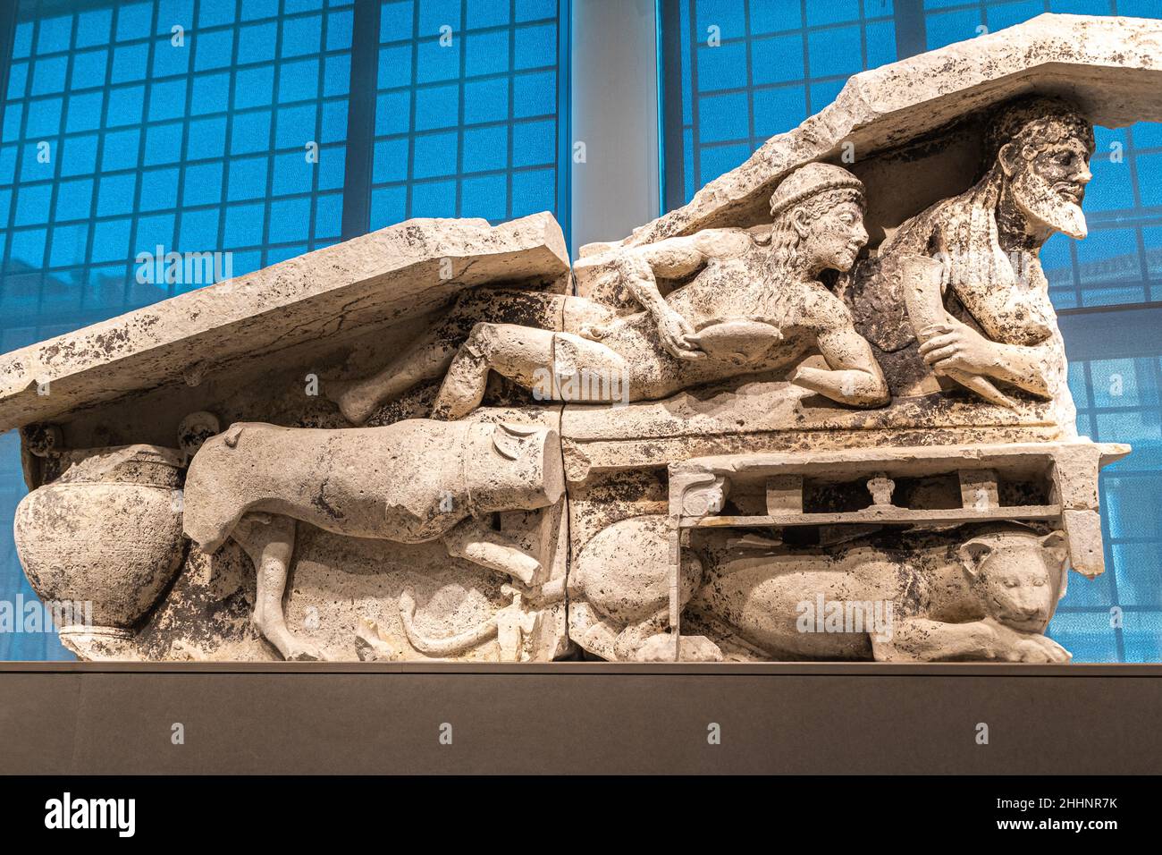 The stone pediment from the temple of the Goddess Artemis in the ...