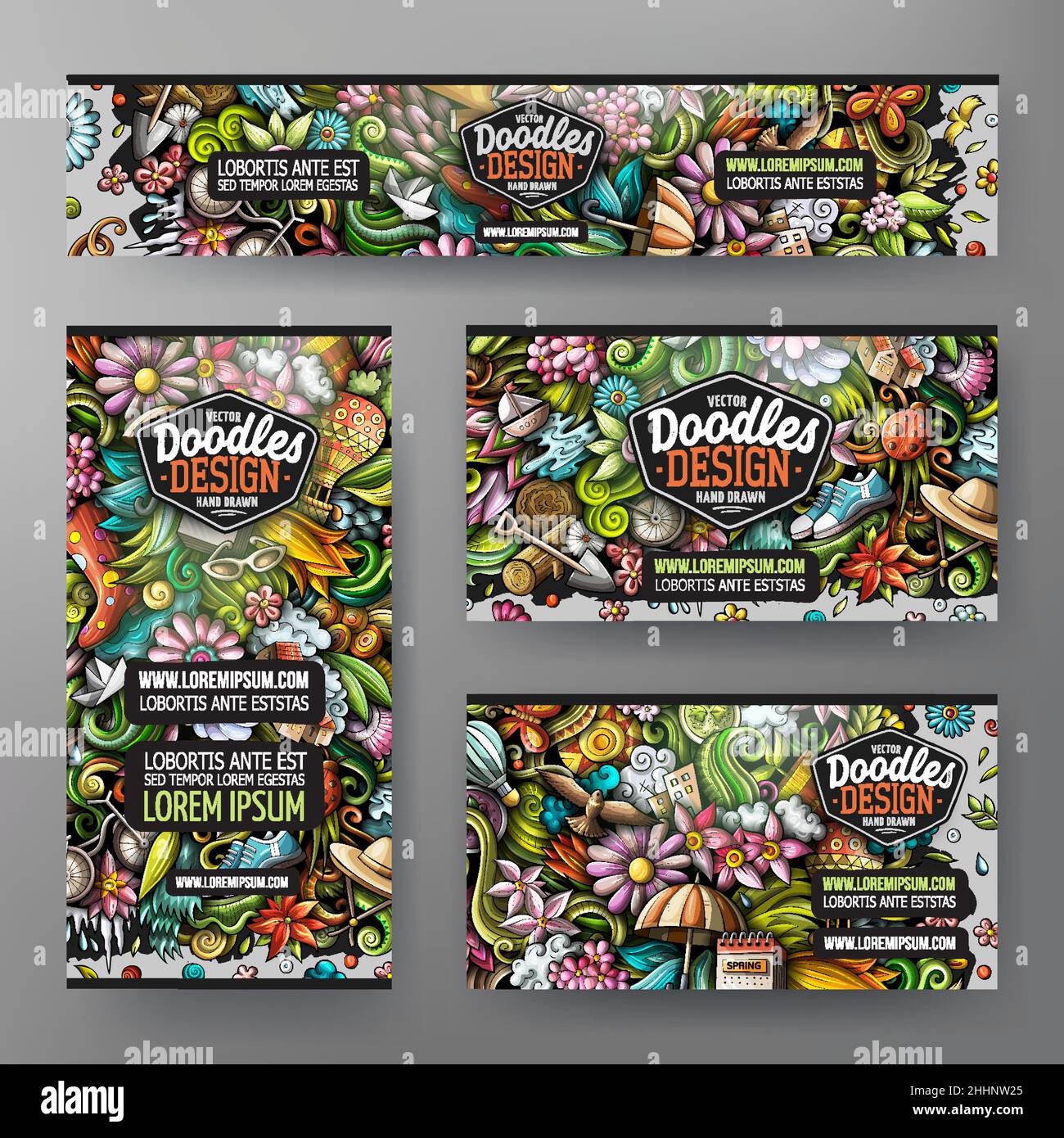 Corporate Identity vector templates set design with doodles hand drawn ...