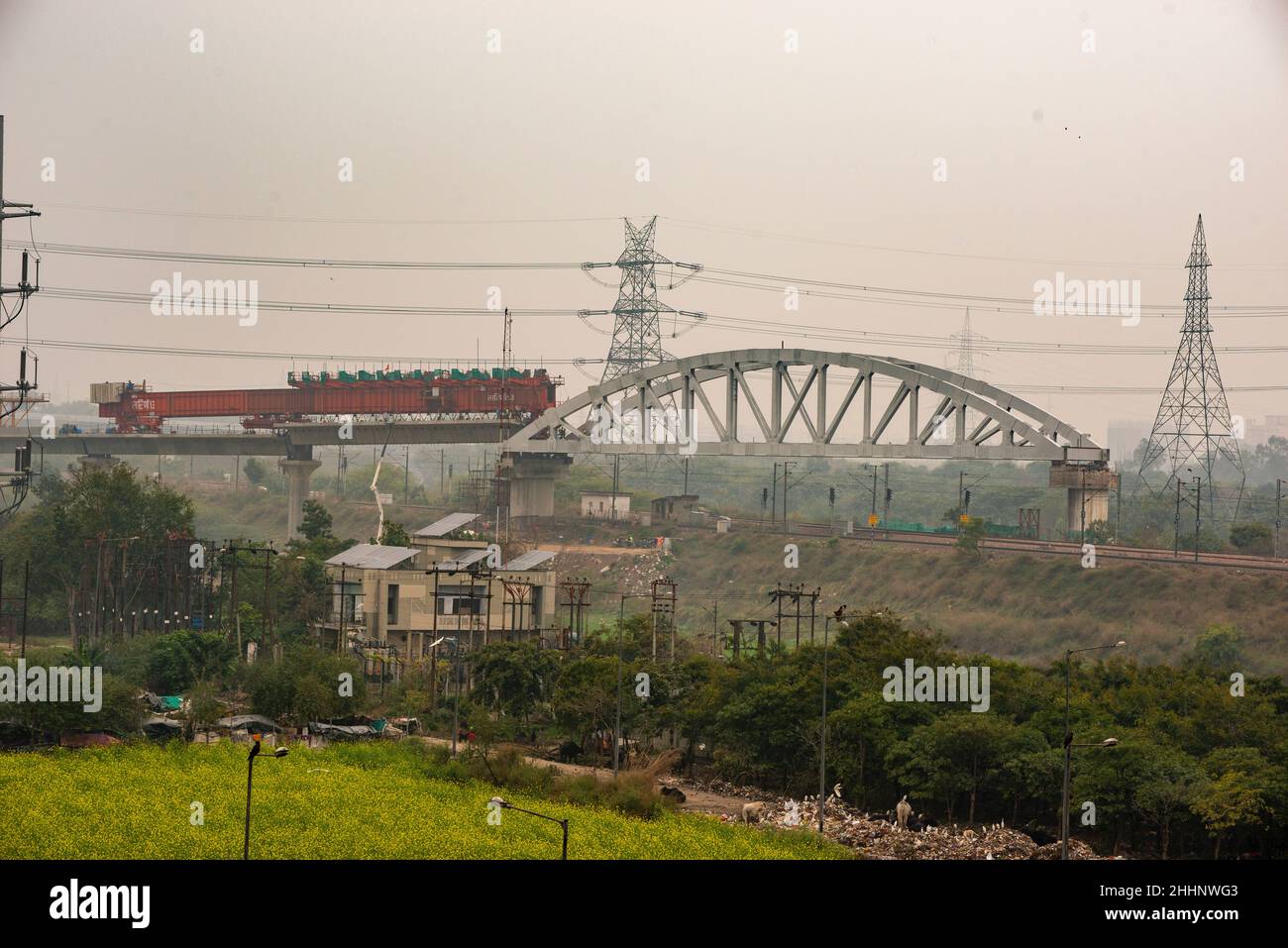 Ghaziabad, India. 25th Jan, 2022. Delhi Meerut metro rail Bridge ...