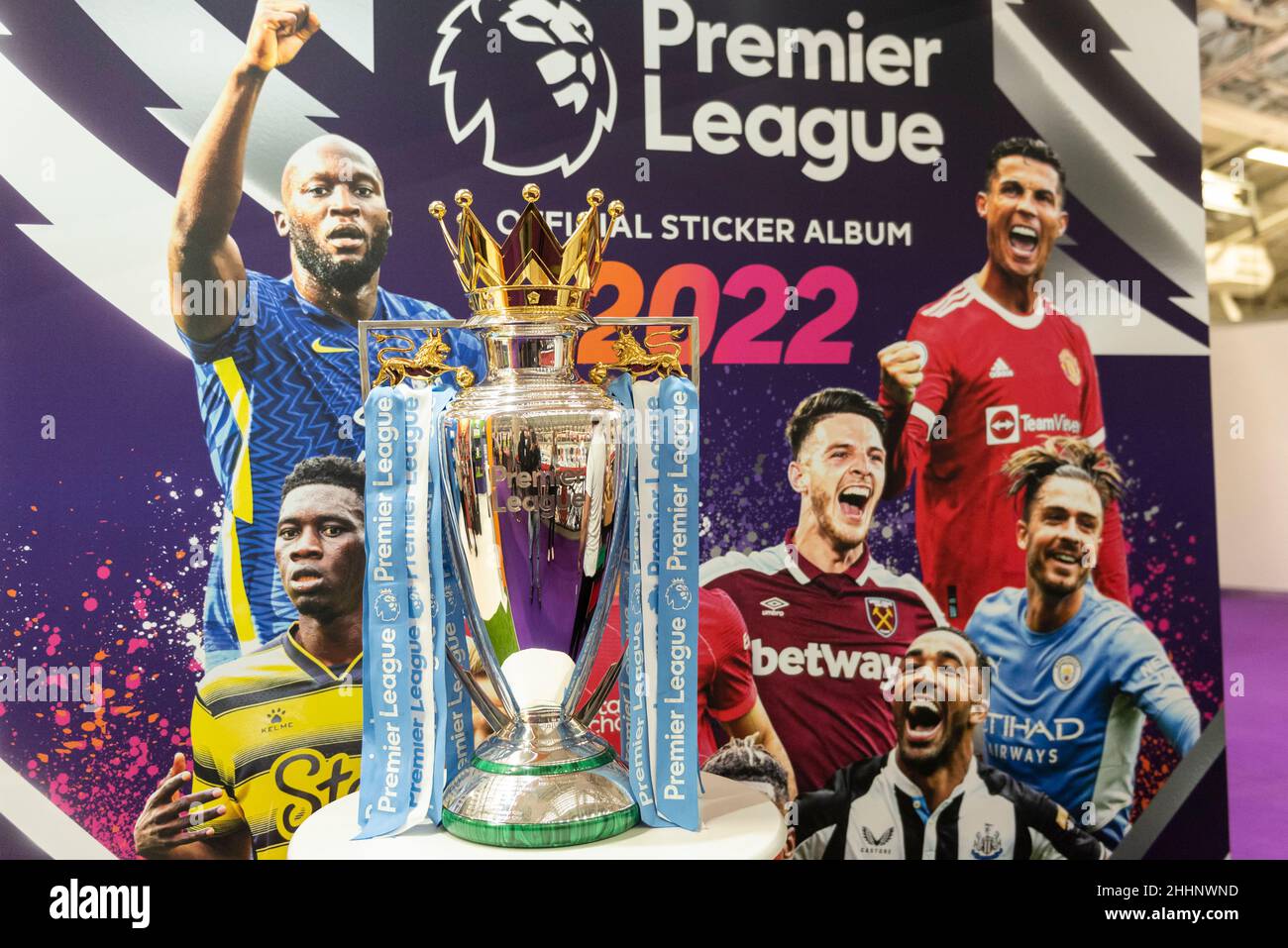 London, UK. 25 January 2022. The real Premier League trophy on display ...