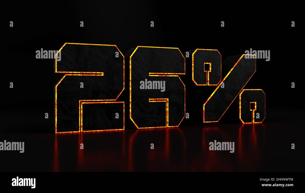 Digital render of an illuminated outline of 26 percent on a black ...
