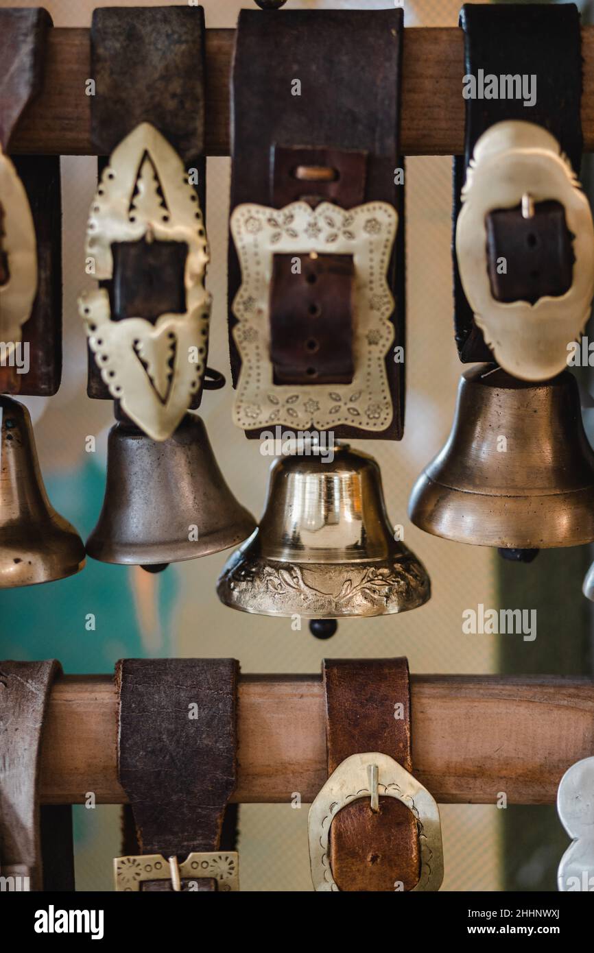 Beautiful vintage collection of bells for cattle Stock Photo - Alamy
