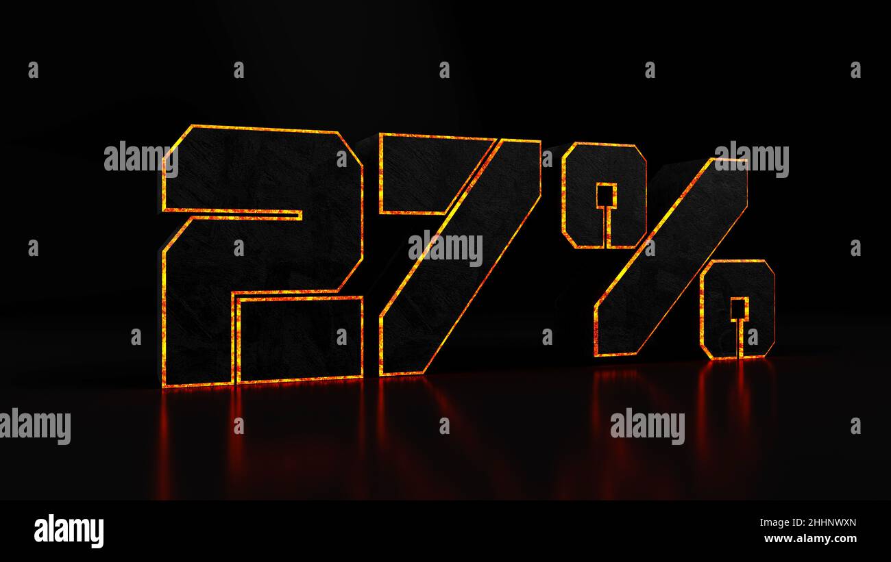 Digital render of an illuminated outline of 27 percent on a black ...