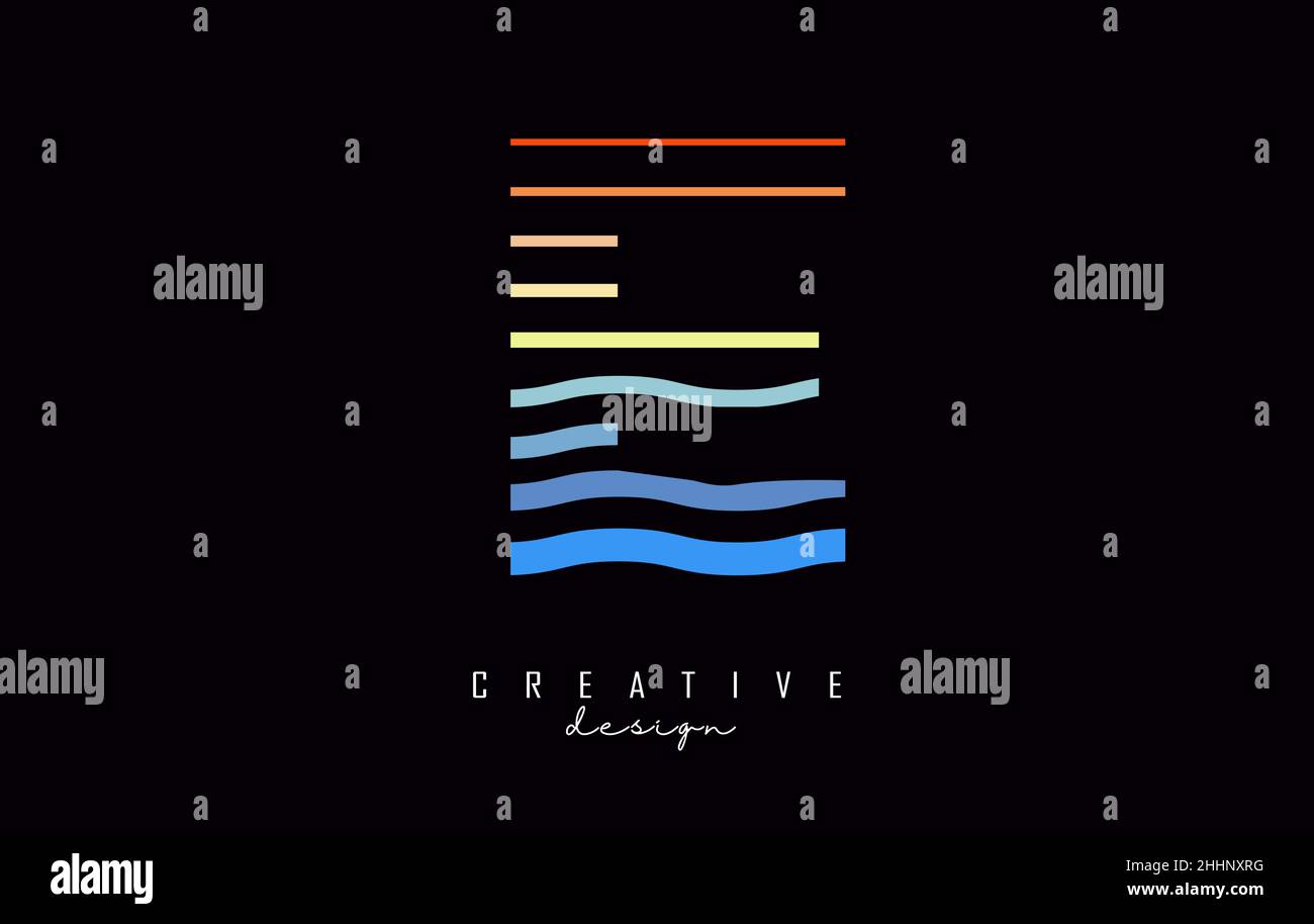 Letter E logo design with colorful straight and zig zag lines. Vector ...
