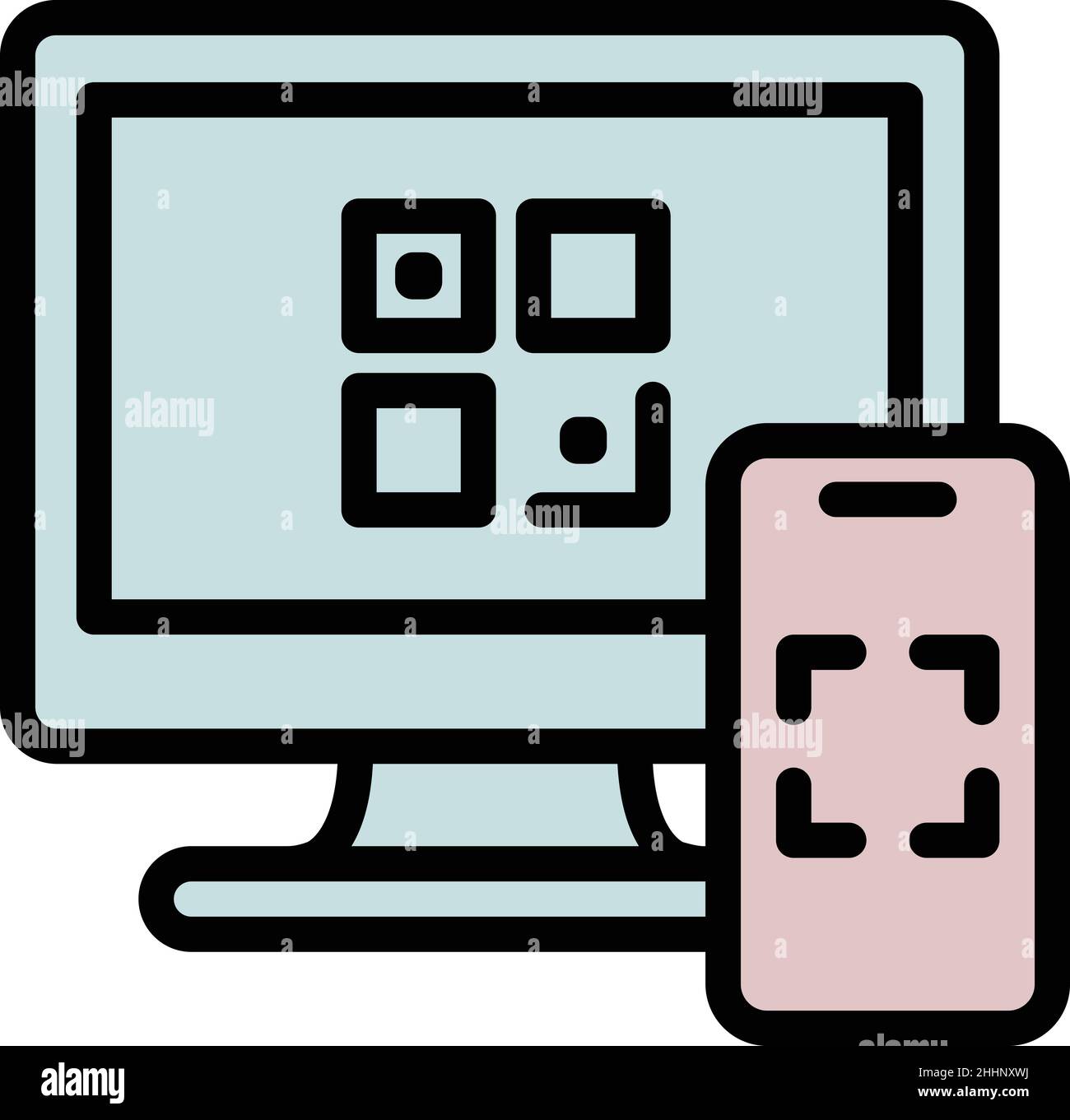 Computer qr code icon outline vector. Mobile scan. Hand barcode Stock ...