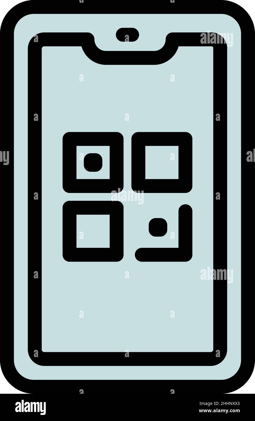 Phone qr code icon outline vector. Digital scanner. Hand barcode Stock ...