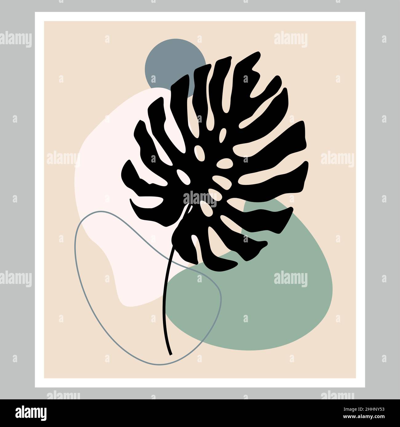 Abstract illustration of tropical leaves, drawing of monstera leaves ...