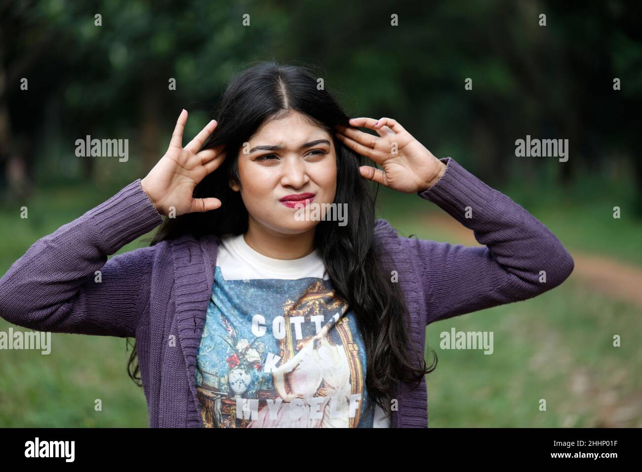 Dhaka, Bangladesh - December 10, 2021: Model Marshia Shawon is showing off her headache, Dhaka ...