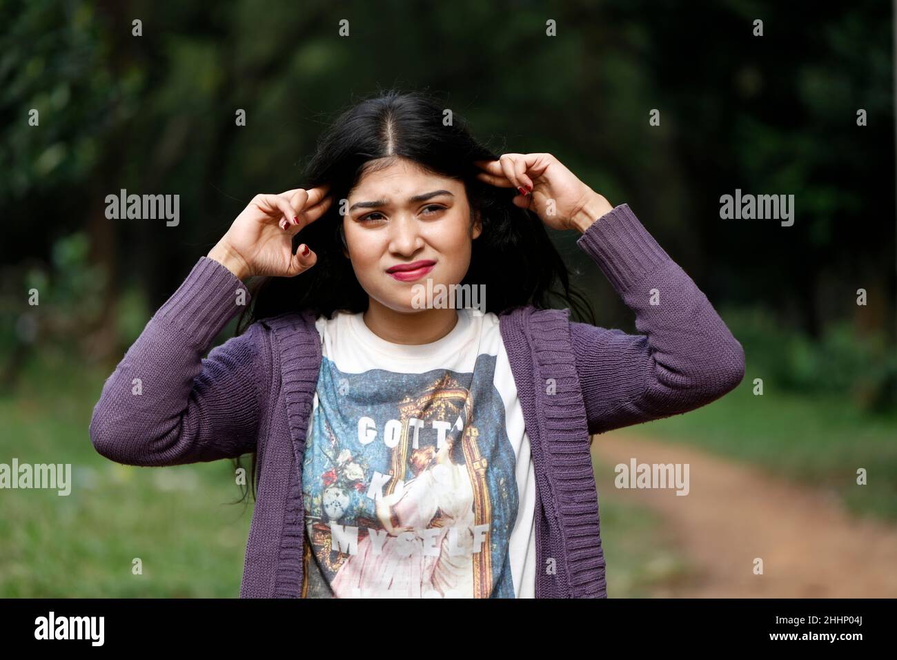 Dhaka, Bangladesh - December 10, 2021: Model Marshia Shawon is showing ...