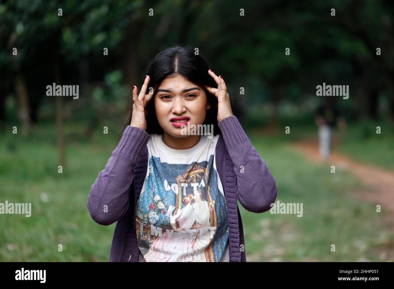 Dhaka, Bangladesh - December 10, 2021: Model Marshia Shawon is showing off her headache, Dhaka ...