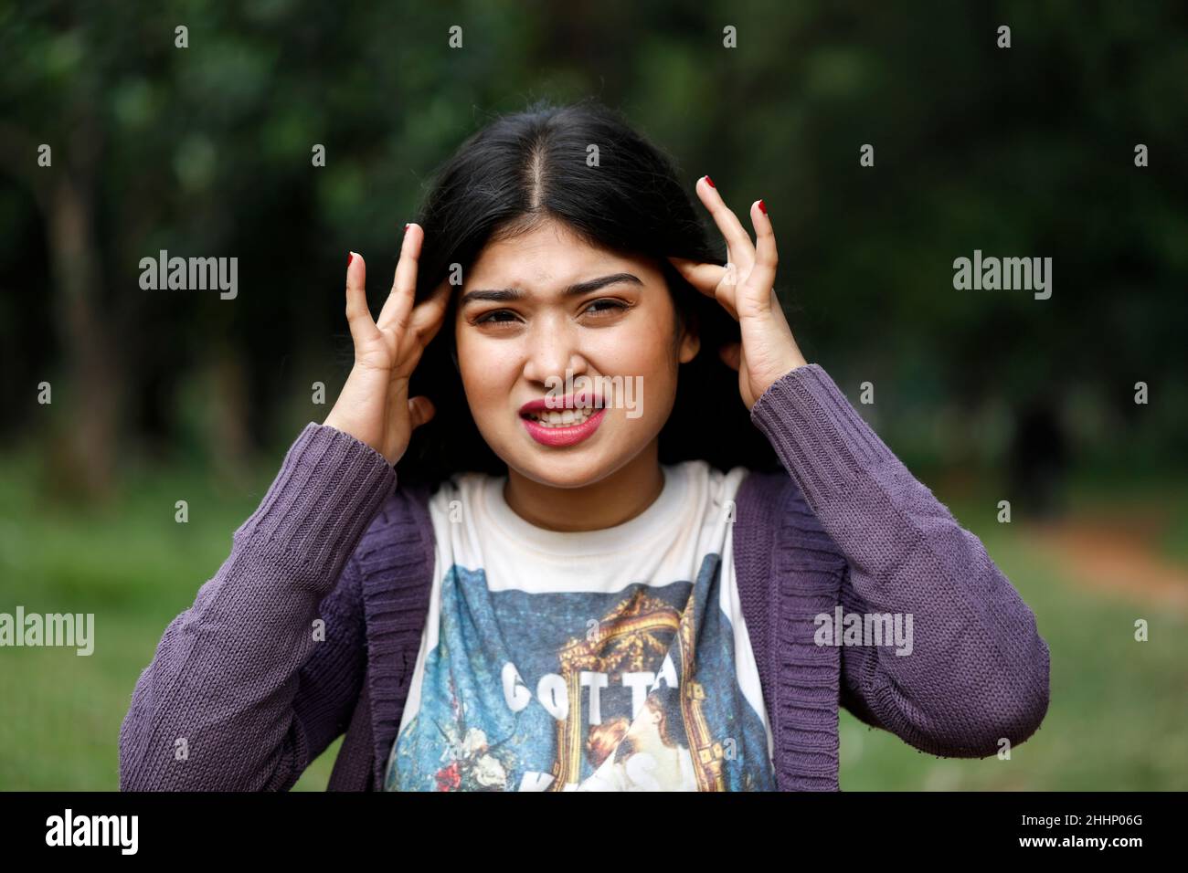 Dhaka, Bangladesh - December 10, 2021: Model Marshia Shawon is showing off her headache, Dhaka ...