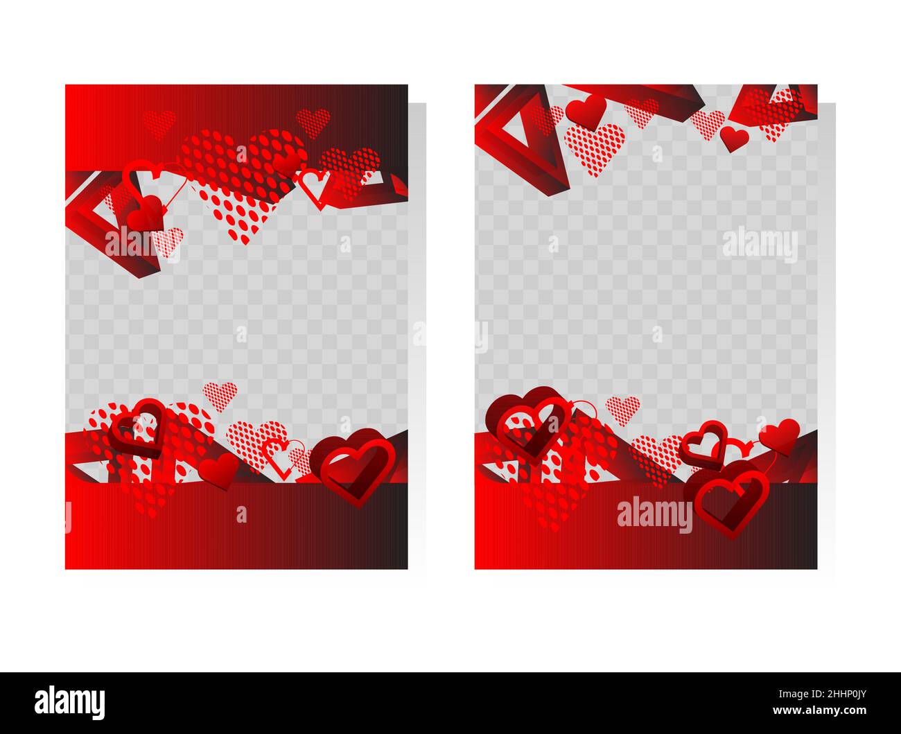 Red love presentations templates with hearts. Design with romantic ...