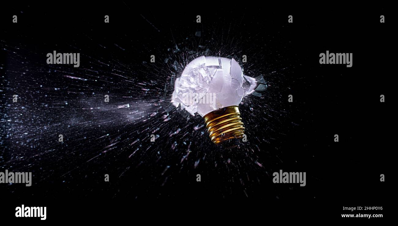 explosion of a small traditional electric light bulb Stock Photo - Alamy