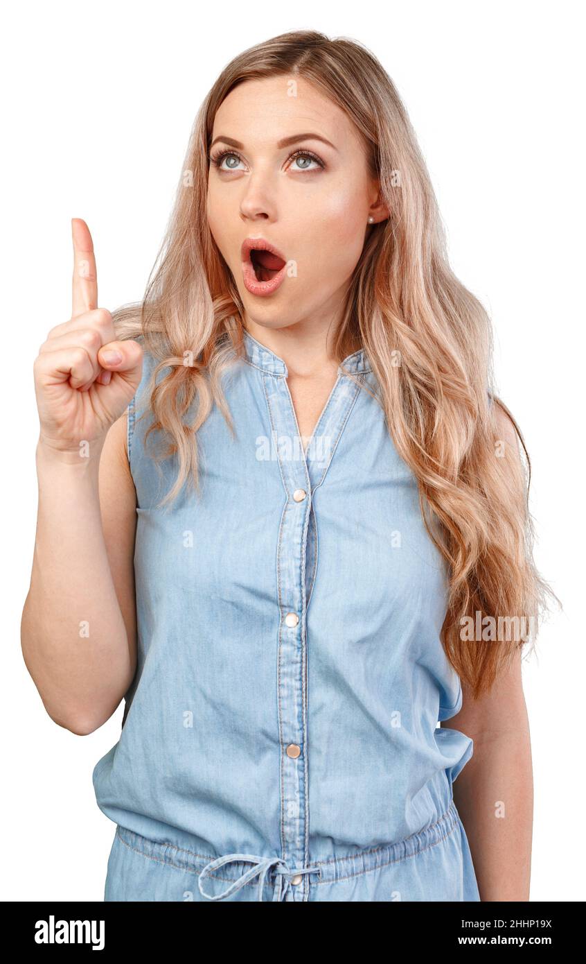 Beautiful young thinking thoughtful woman posing isolated on white ...