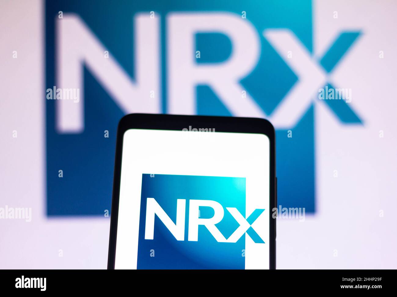 In this photo illustration, a NRX Pharmaceuticals logo seen displayed ...