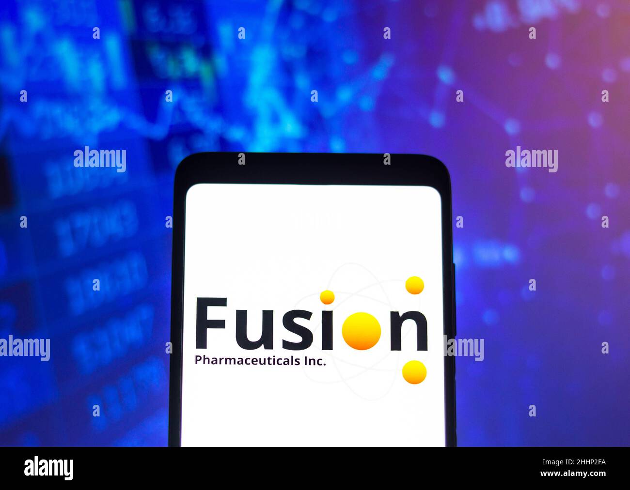 In this photo illustration, the Fusion Pharmaceuticals logo seen ...