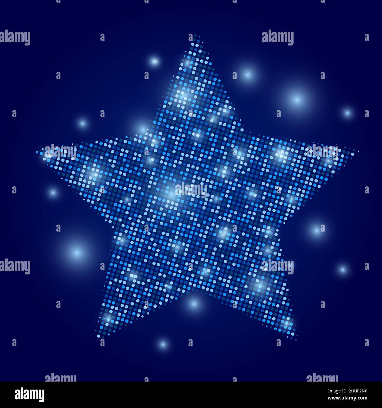 Blue shining star, with twinkling particles. Festive poster Stock Photo ...
