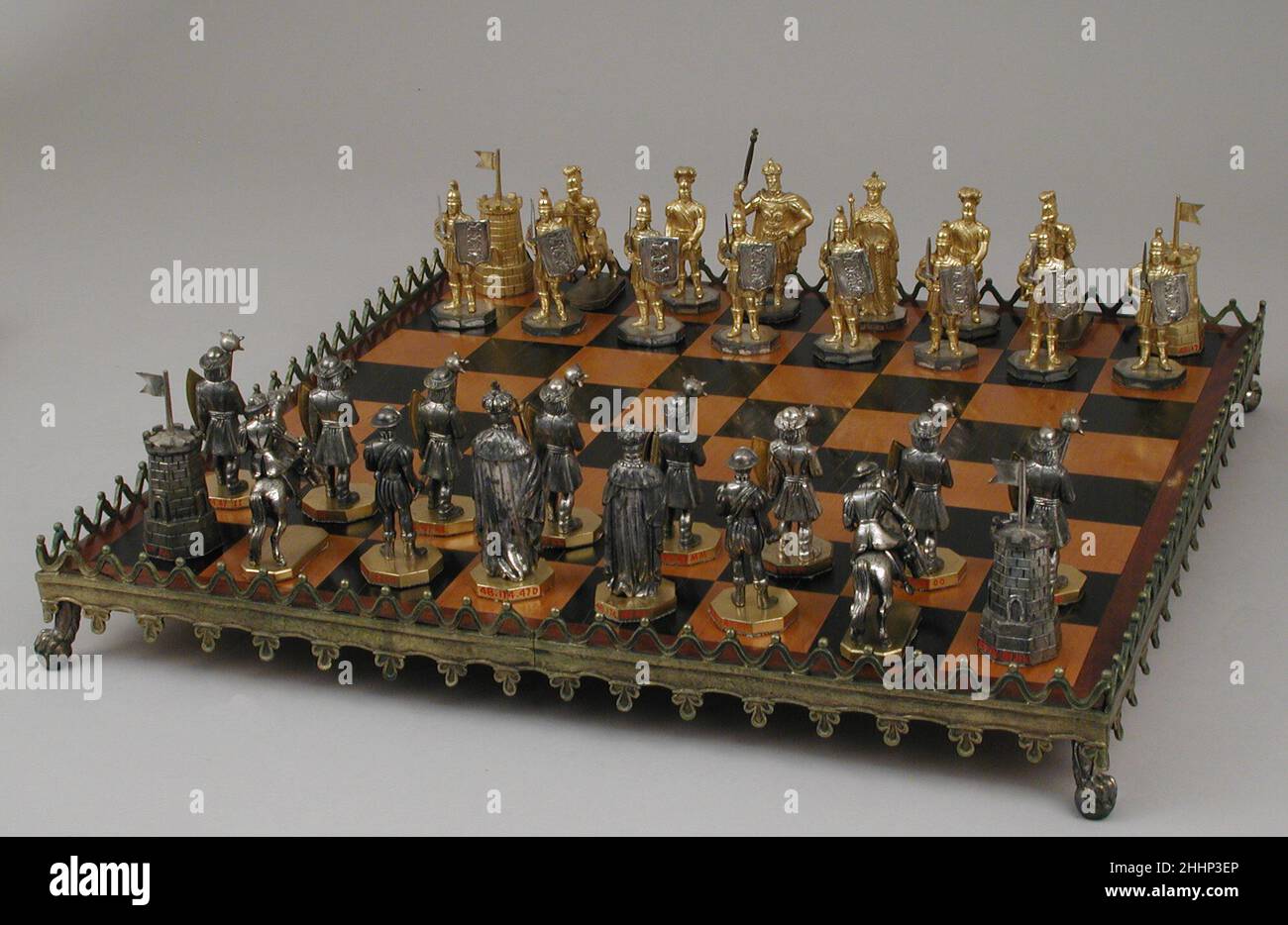 Chessmen (32) and board ca. 1860 German The pawns hold shields with ...