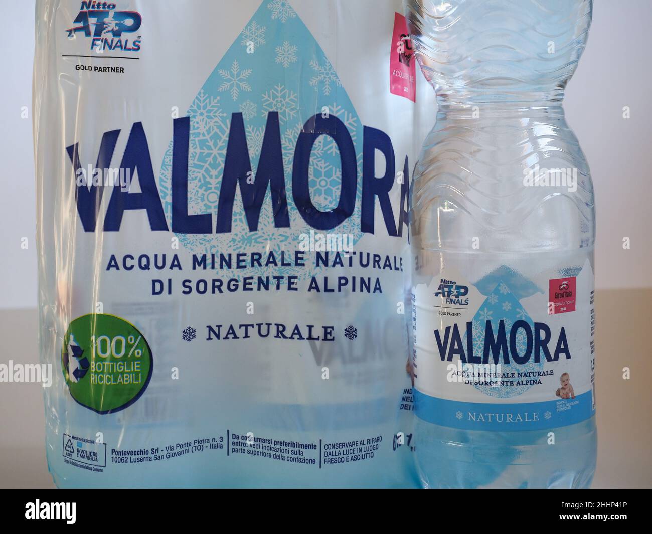 TURIN, ITALY - CIRCA JANUARY 2022: Packet of Valmora bottles of water ...