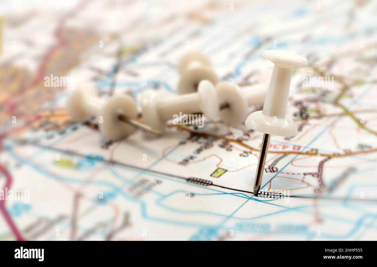 A paper clip on the map shows the end point of the route. Travel guide ...