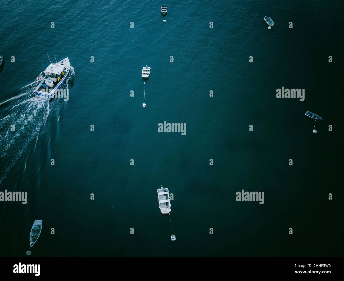 Aerial view of fishing boats in Owl's Head, Maine Stock Photo - Alamy