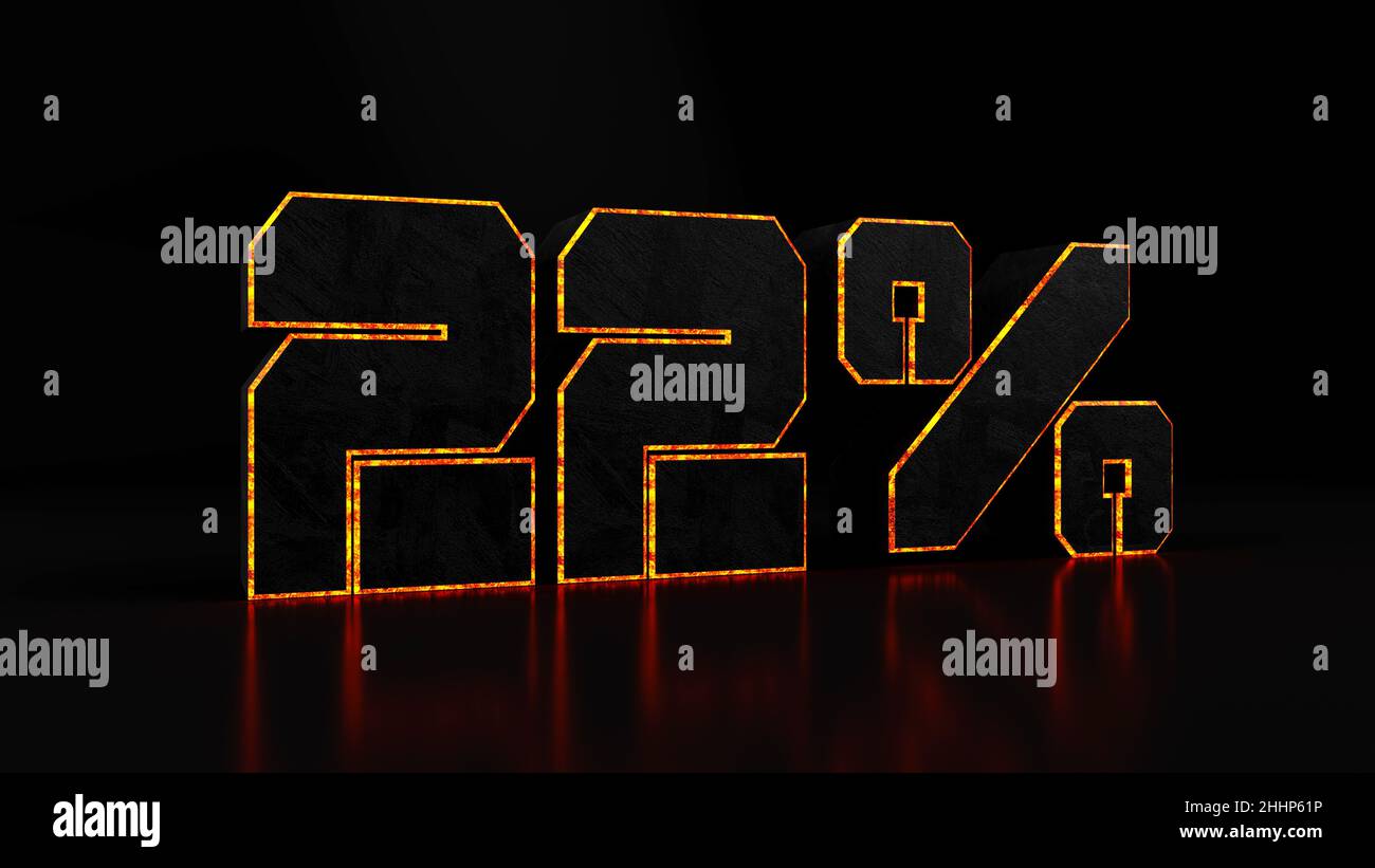 Digital render of an illuminated outline of 22 percent on a black ...