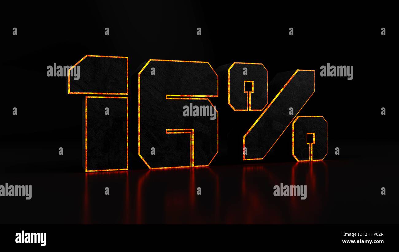Digital render of an illuminated outline of 16 percent on a black ...