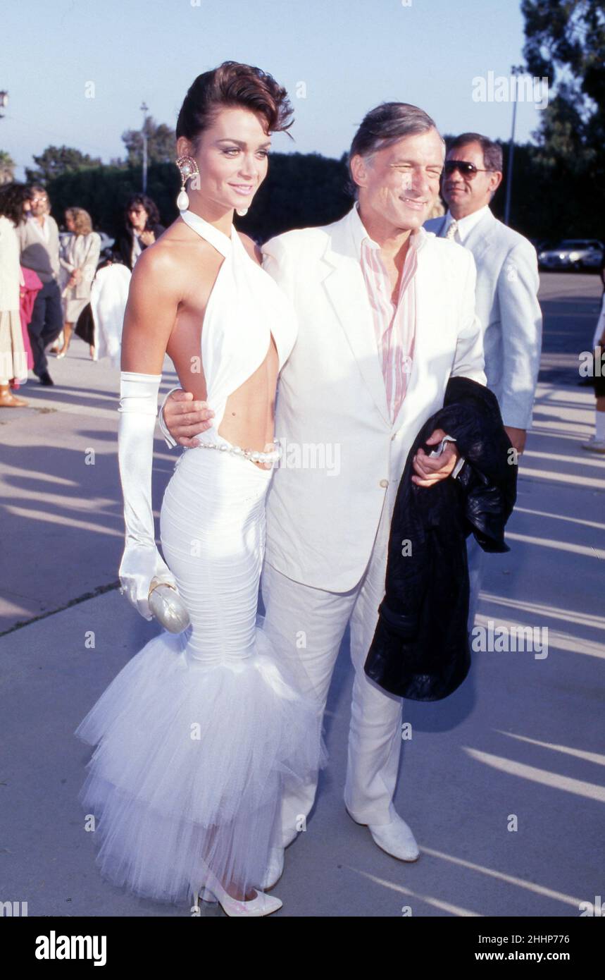Hugh Hefner and Carrie Leigh attend the Benefit for Alan Cranston on September 6, 1986 at Barbra ...