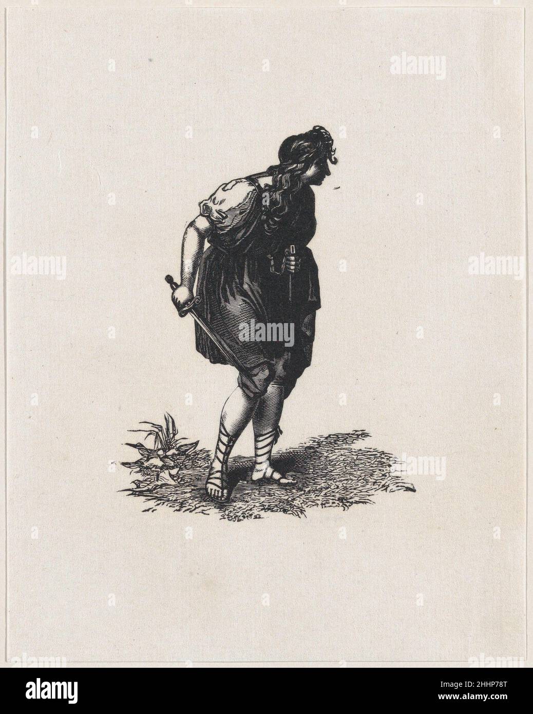 Girl hunched over holding a sword (from Boydell's Shakespeare?) 19th ...