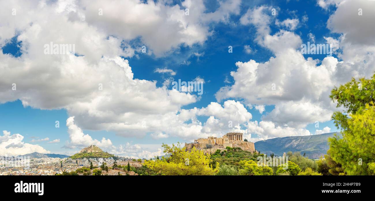 Beautiful Panorama of Athens with Acropolis hill topped by the ...