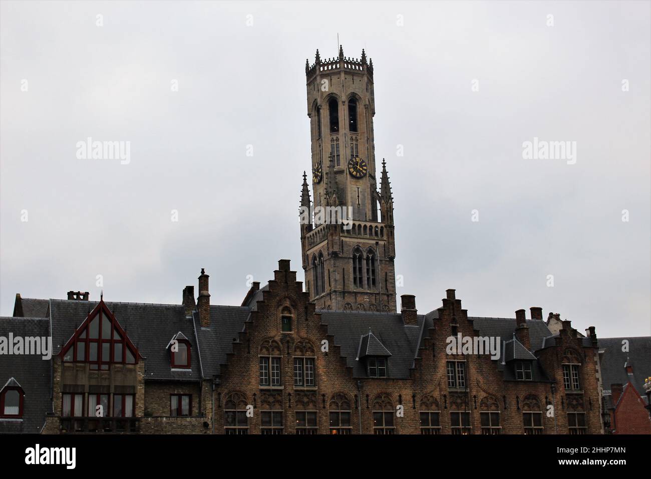 Typical Flemish buildings including the Belfry of Bruges in Flanders ...