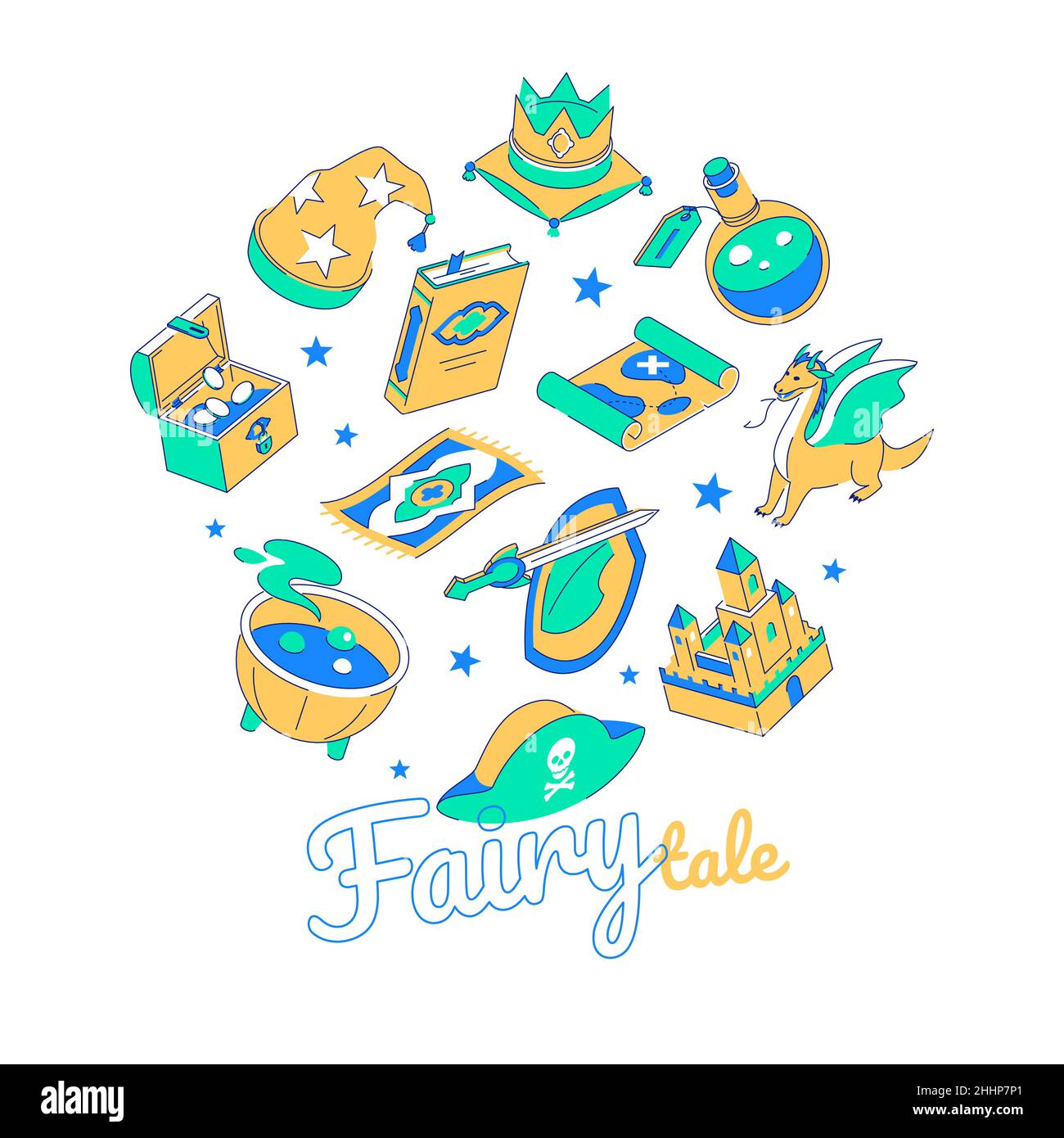 Fairy tale - modern isometric colorful banner with text. Editable ...
