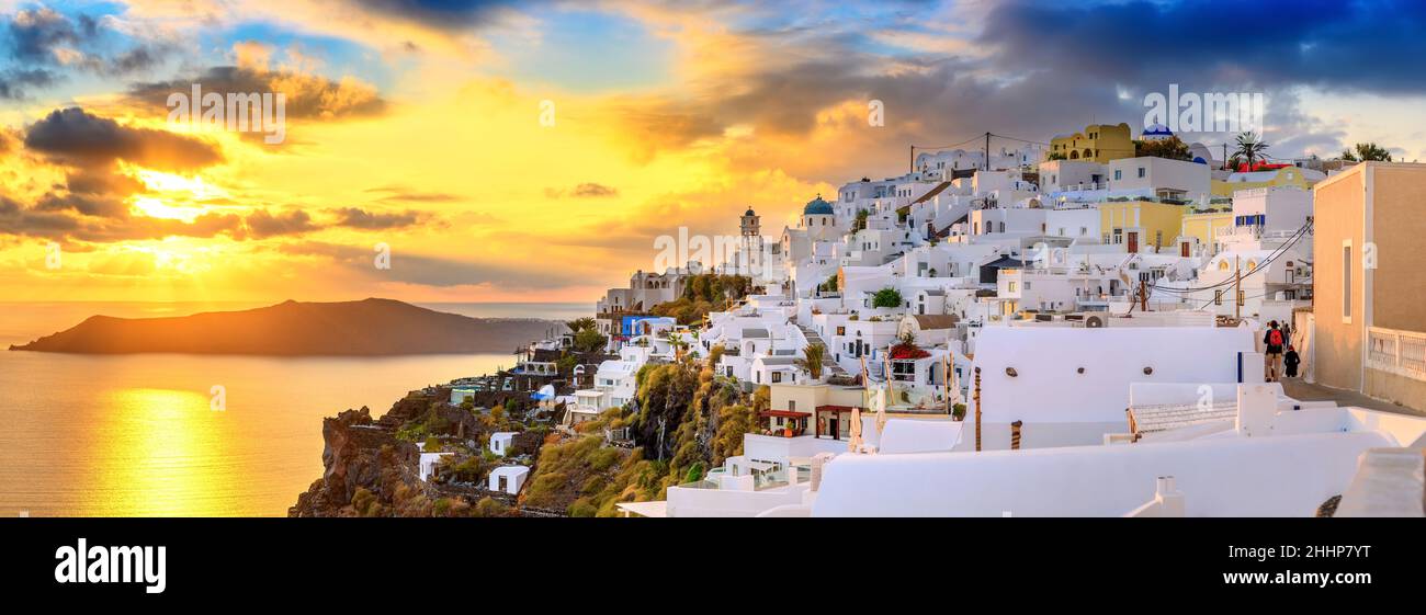 Fantastic sunset on famous view over greek resort Fira, Greece, Europe ...