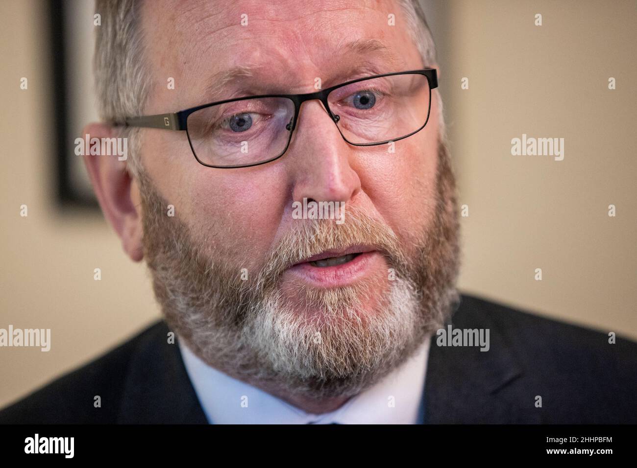 Ulster Unionist Party (UUP) leader Doug Beattie during an interview in ...