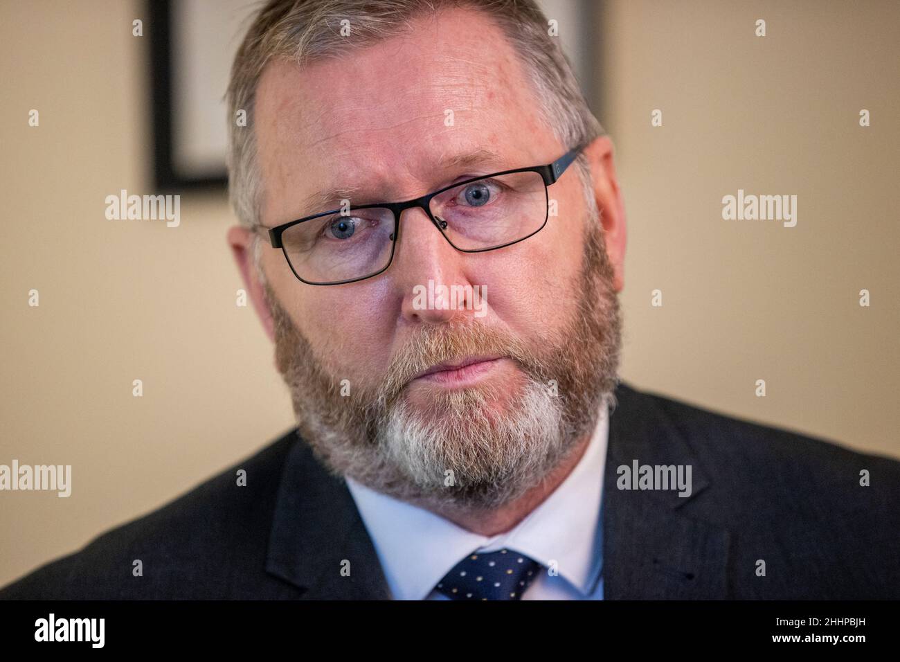 Ulster Unionist Party (UUP) leader Doug Beattie during an interview in ...