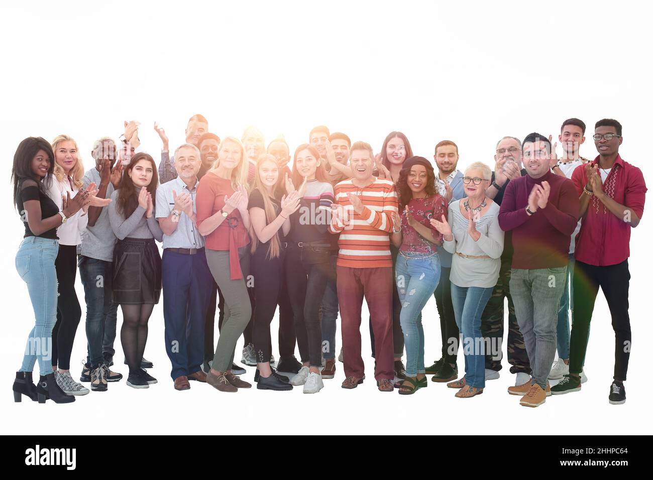 Multiethnic large group of people applauding Stock Photo - Alamy
