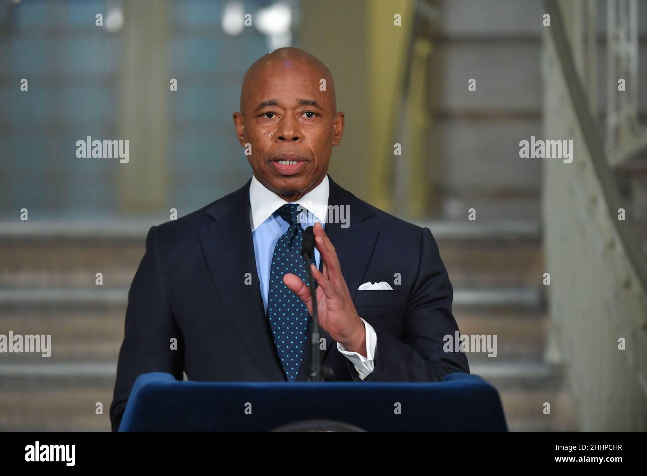 New York City Mayor Eric Adams holds a press conference announcing a ...
