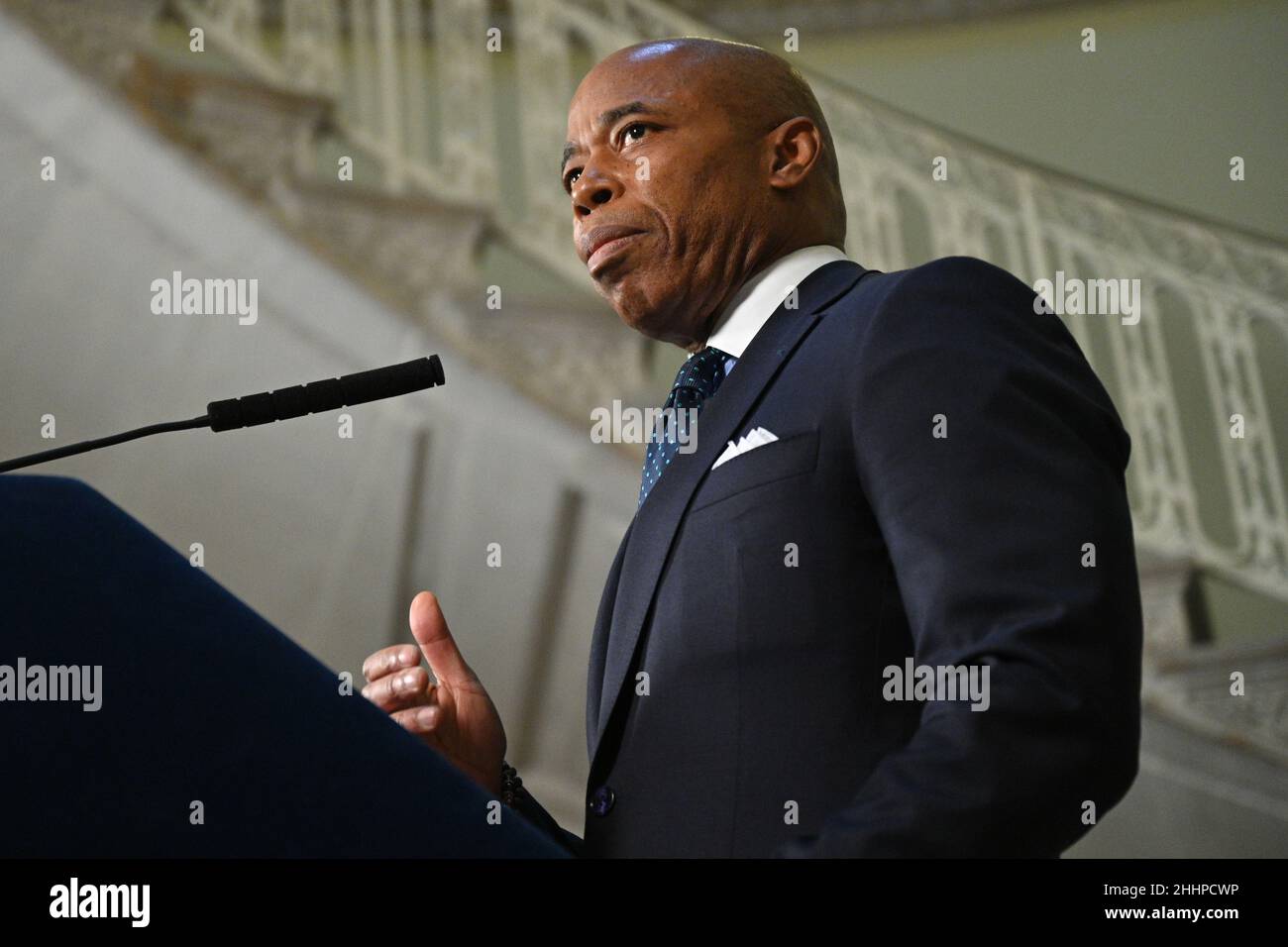 New York City Mayor Eric Adams holds a press conference announcing a ...
