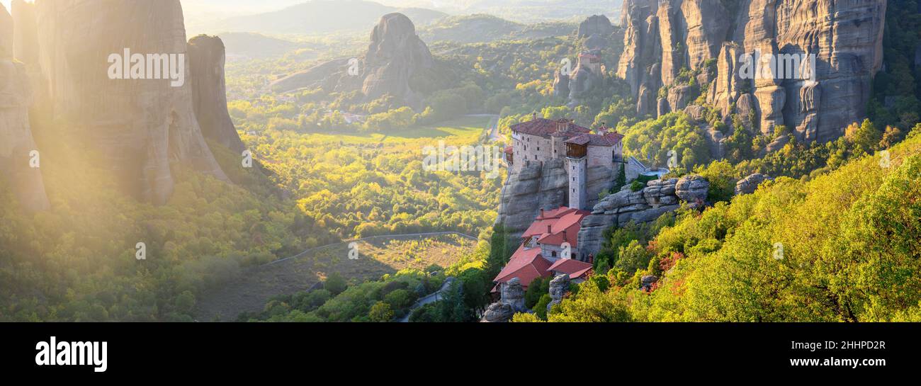 Beautiful view of the famous Eastern Orthodox monasteries at sunset ...
