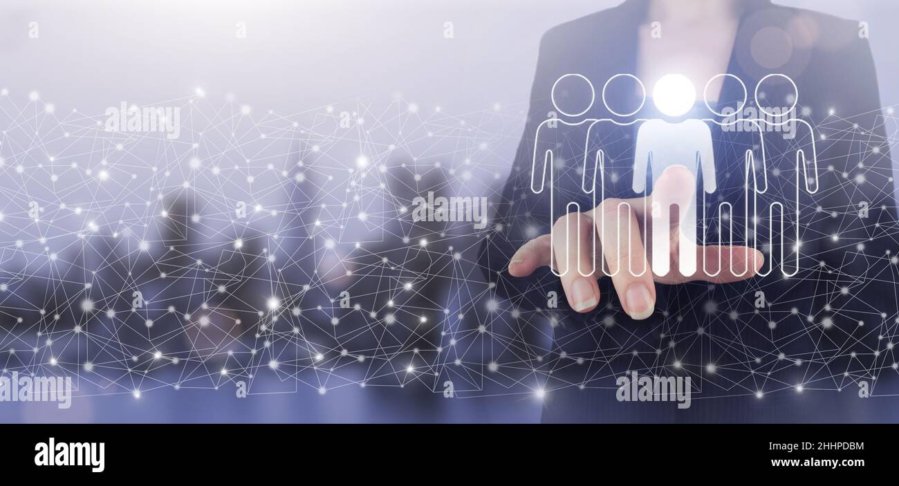 Human resources and team management concept. Hand touch digital screen ...