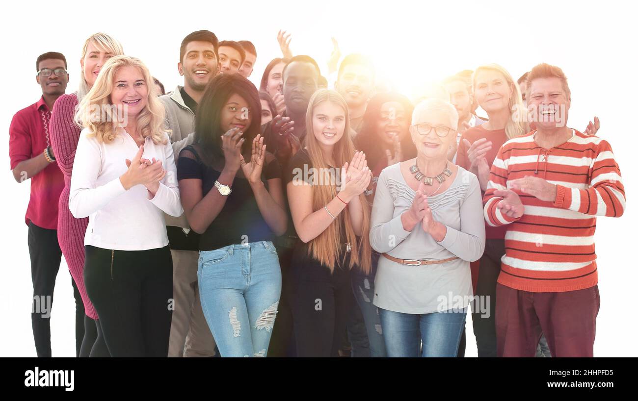 Applauding group of international people standing together Stock Photo ...