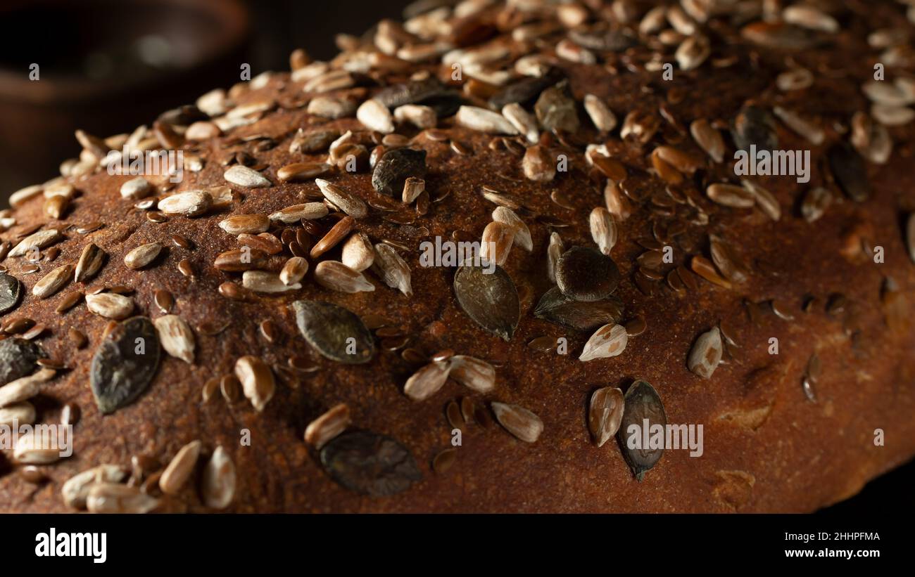 Close-up surface of homemade whole grain bread, food background Stock ...