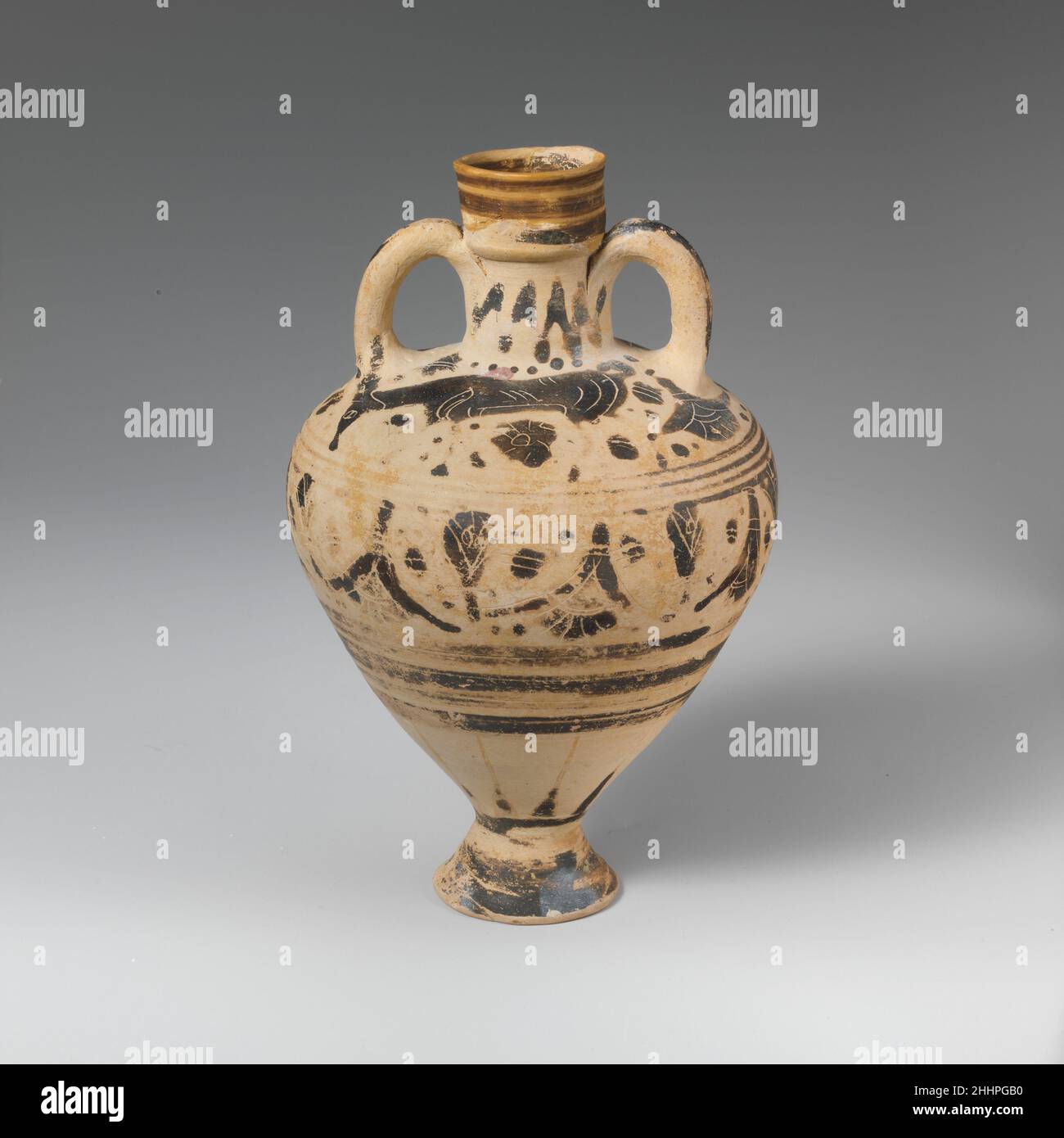 Terracotta amphoriskos (oil flask) ca. 575–500 B.C. Greek, Corinthian ...