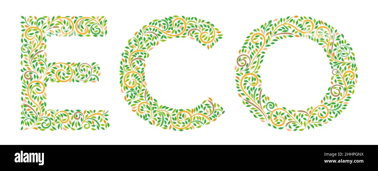 Word Eco in indian ornament in oriental style on a white. Lettering ...