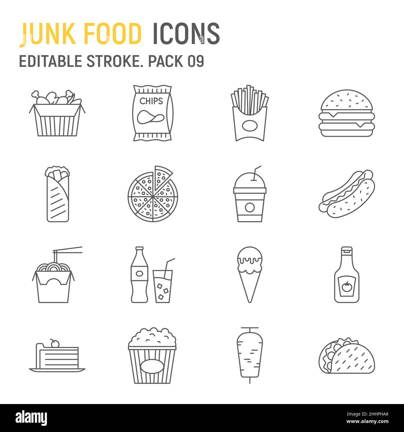 Junk food line icon set, fast food collection, vector graphics, logo ...