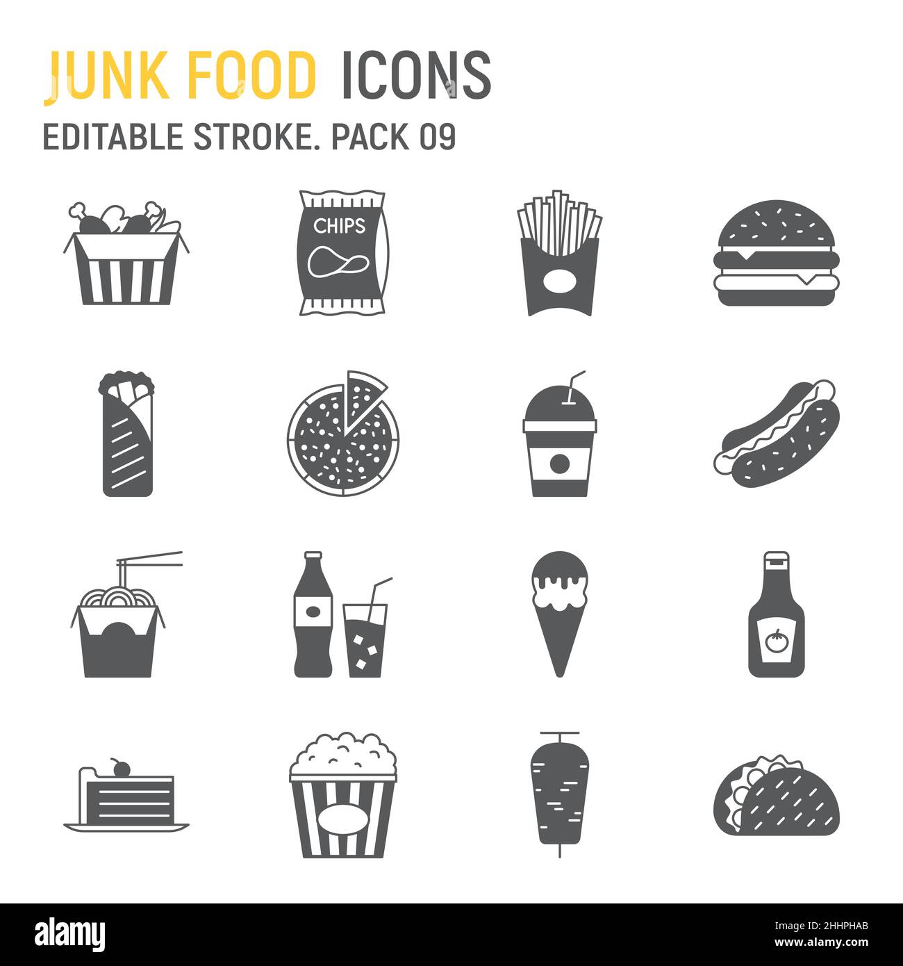 Junk food glyph icon set, fast food collection, vector graphics, logo ...