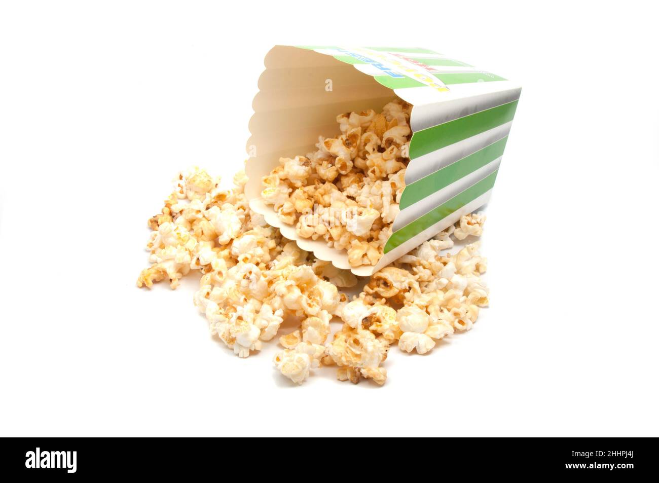 Popcorn is food for cinema in color box on the white Stock Photo - Alamy