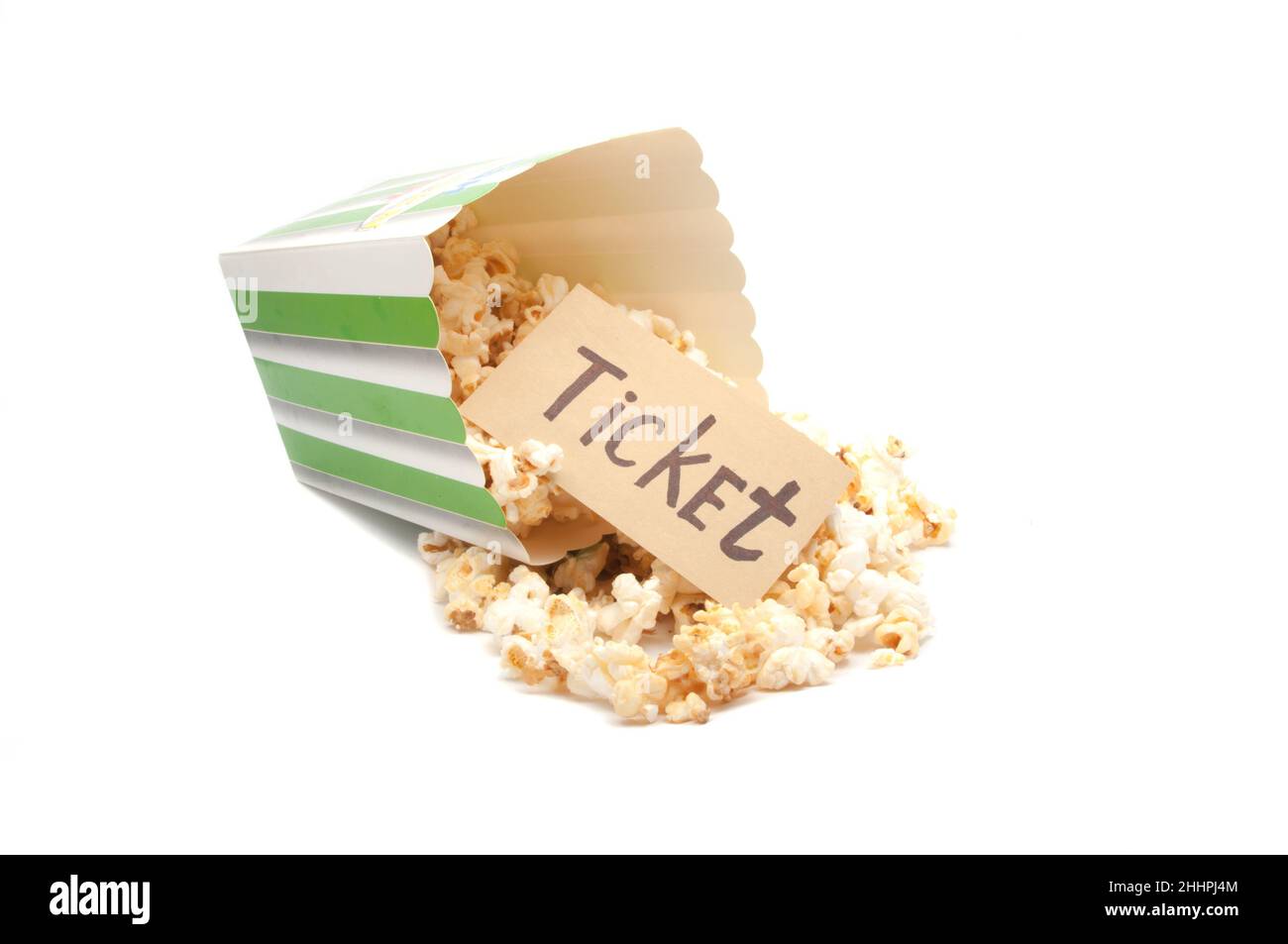 Popcorn is food for cinema in color box on the white Stock Photo - Alamy